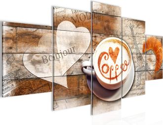 Runa Art Bild Esszimmer Küchenbilder Kaffee Küche 5 Teilig Kaffeetasse Holz Beige Braun Wandbilder auf Vlies Leinwand 012853a