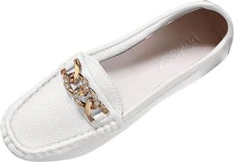 Generic Mocassins d&eacute;contract&eacute;s &agrave; talon plat pour femme - &Eacute;l&eacute;gants - Bout rond - Cha&icirc;ne en m&eacute;tal - Respirant et confortable - Chaussures classiques pour le quo