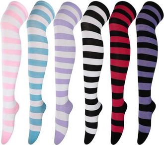 Dreshow 6 Paires Chaussettes Hautes Montantes Chaussettes de Genoux Longues Cuisse Chaussettes Dessus du Genou Haut Bas de Démarrage Jambières pour Filles et 
