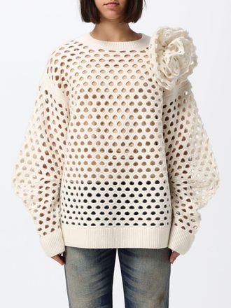 Blumarine Pull oversize en laine ajour&eacute;e avec application de fleur