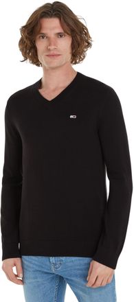 Tommy Jeans Herren Pullover V-Ausschnitt, Schwarz (Black), XS