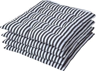 Homescapes 4er Set Stuhlkissen 40x40 cm, schwarz-weiß gestreifte Sitzkissen Outdoor/Indoor mit Baumwollbezug, Sitzpolster waschbar und Oeko-TEX-Zertifiziert für 