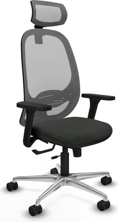 Piqueras y Crespo Schreibtischstuhl aus Netzstoff mit schwarzen Armlehnen, h&ouml;henverstellbare Lendenwirbelst&uuml;tze und h&ouml;henverstellbares Kopfteil und Neigung, Grau/Schwar