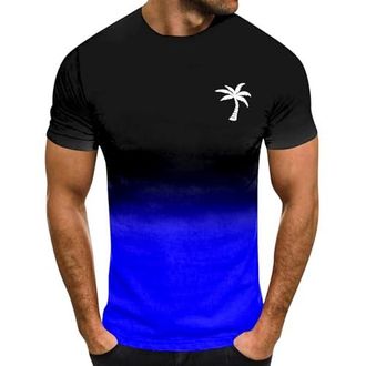 Generic T-shirt pour homme avec d&eacute;grad&eacute; de noix de coco pour homme, couleur unie, manches courtes, imprim&eacute;, bleu fonc&eacute;, XXL
