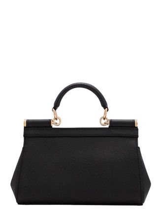 Dolce & Gabbana Womens Handbag Sicily Small Black Grained Leather Handbags Hand Bags