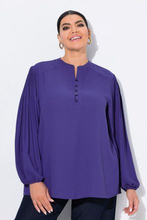 Ulla Popken Longbluse Bluse Zierfalten Stehkragen Knopfleiste Langarm