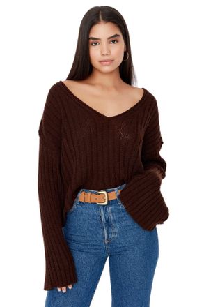 Trendyol Braun Mercerized Look Wool Wide Fit Basic Strickwaren Sweater Twoaw23Kz01844