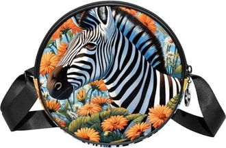 Generic Petit sac &agrave; bandouli&egrave;re rond pour femme, motif z&eacute;br&eacute; avec fermeture &eacute;clair, bretelles r&eacute;glables, sac &agrave; main rond d&eacute;contract&eacute; pour femmes et filles