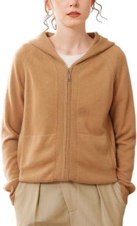 Dissa Cardigan Cachemire Femme Kaki Capuche Fermeture éclair Tricoté en Vrac Manches Longues épais Pull en Cachemire et Laine,EU 42,SPR2450