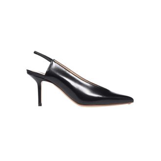 Francesco Russo Milit&auml;rknopf Leder Slingback Pumps - - Shoes - Damen - Schwarzk - 37 EU