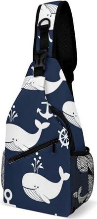 Generic Sacoche Bandouliere Roues nautiques de la marine, ancre, baleine mignonne Durable Sacs Poitrine Antivol Sac DEpaule pour &eacute;cole Voyage Cyclisme