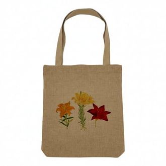 Fabulous Sac Shopping Tote Bag Aspect Lin - 3 Fleurs Antiques Botanique Illustration Ancienne - Sac de Courses Toile Epaisse 360g Beige Naturel Cabas Port&eacute; Epa