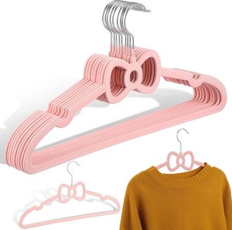 BESPORTBLE 10 St&uuml;ck rutschfeste Kleiderb&uuml;gel aus Samt mit Schleife Leichte Kleiderb&uuml;gel f&uuml;r Erwachsene Platzsparend f&uuml;r Kleiderschrank Pink