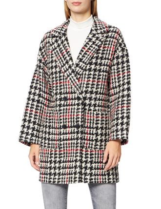 Taifun Damen Mantel mit Karomuster Langarm, &uuml;berschnittene Schultern kariert Black Gemustert 40