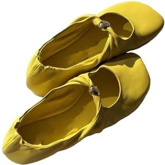 Generic JCVBN Chaussures plates tendance polyvalentes pour femme avec t&ecirc;te carr&eacute;e Mary Jane en cuir, jaune, 39.5 EU