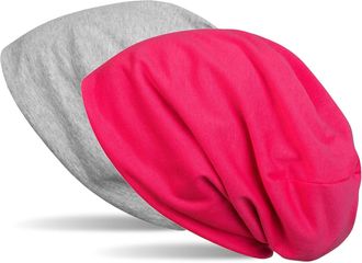 styleBREAKER Beanie Wendem&uuml;tze in Unifarben, Slouch M&uuml;tze, leicht und weich, Longbeanie, Unisex 04024115, Farbe:Grau meliert/Pink