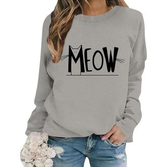 Generic Sweat-shirts &agrave; enfiler pour femme | Meow en forme de chat - Sweat-shirt &agrave; manches longues pour lautomne - Hauts de vacances tendance - pour les rencon