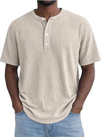 Generic Polo r&eacute;tro vieilli pour homme, coupe classique, coupe classique, tunique de travail l&eacute;g&egrave;re et douce, beige, 3XL