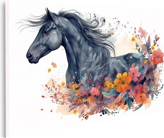 Islandburner Prime Bild auf Leinwand Pferd Malerei Blumen Kunstwerk Farben Freude Sch&ouml;nheit Bilder Wandbilder Poster