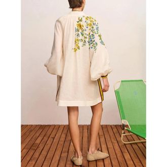 Alemais Floral-Embroidered Ramie Mini Dress - Beige