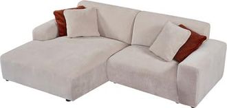 Vente-Unique Canap&eacute; dangle Gauche en Velours c&ocirc;tel&eacute; Beige TIRONO de Maison C&eacute;phy