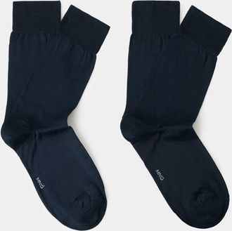 Mango Lot 2 paires de chaussettes longues coton bleu marine fonc&eacute; - Homme - 40-42 - MANGO MAN