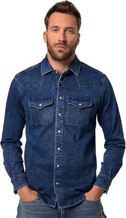 JP1880 Hommes Chemise en Jean FLEXNAMIC, Manches Longues et col Kent, Coupe Modern Basic Fit - Jusquau 8 Bleu Jean 8XL 831103902-8XL