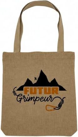 Fabulous Sac Shopping Tote Bag Aspect Lin - Futur Grimpeur Sport Outdoor Aventure Escalade - Sac de Courses Toile Epaisse 360g Beige Naturel Cabas Port&eacute; Epaule