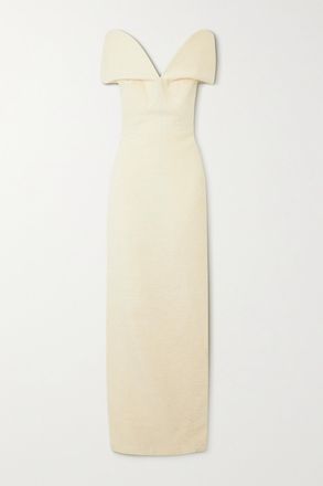 Brandon Maxwell Layla Schulterfreie Robe Aus Tweed - Wollweiß