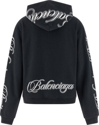 Balenciaga Cursive-Embroidered Hoodie - Black