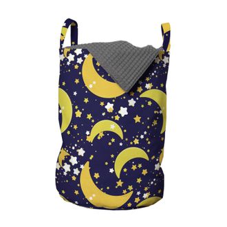 Abakuhaus Universum Wäschesack 2er Pack, Halbmond und Stern, Wäschekorb mit Griffen und Kordelzugverschluss, Zweierpack 33cm x 50cm,Mustard Indigo