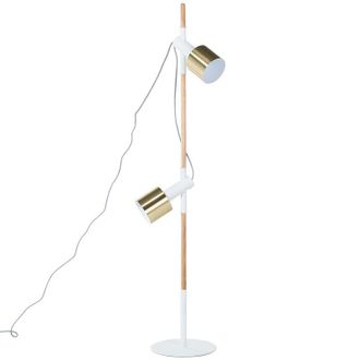 Beliani Lampadaire E27 Max 40W Bois de Frêne Clair et Blanc et Métal 2 Lampes Spots Owens