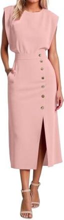 Generic 2026 Robe amincissante pour femme Style r&eacute;tro &agrave; volants, rose, XXL