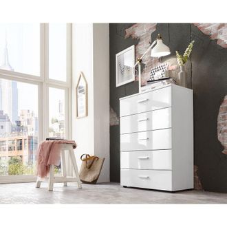 BMG M&ouml;bel BMG M&ouml;bel Schubladen Kommode Sideboard Anrichte MARBELLA in Hochglanz wei&szlig; - H&ouml;he 91cm, Breite 88cm, Tiefe 32cm