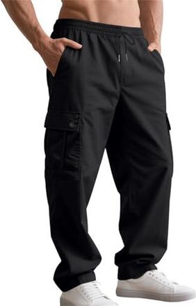 Generic Pantalon cargo d&eacute;contract&eacute; pour homme - Pantalon de jogging cargo pour entra&icirc;nement de randonn&eacute;e - Pantalon multi-poches, Noir, XXL