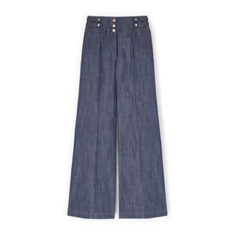 Motivi Palazzo-Jeans aus Denim mit hohem Bund und B&uuml;gelfalte - - Jeans - Damen - Blau - L