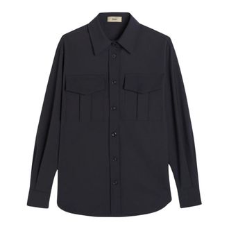Herno Femme, Blouses et Chemises, Bleu, Taille: 44 FR Chemise boutonn&eacute;e &agrave; poches plaqu&eacute;es