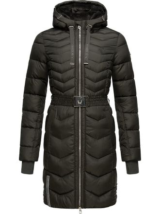 Navahoo Damen Wintermantel Steppmantel Jacke mit Taillengürtel Alpenveilchen Anthracite Gr. XL