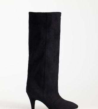 Asos Wide Fit Contessa Stiefel mit Kegelabsatz und weitem Schaft in schwarzer Velourslederoptik