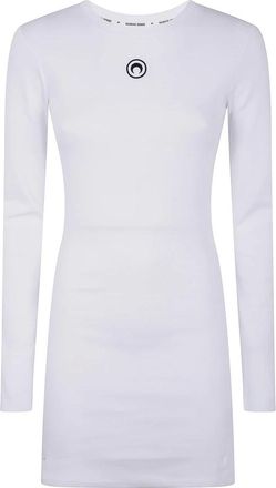 Marine Serre Femme, Robes, Blanc, Taille: 40 FR Mini-robe en jersey c&ocirc;tel&eacute; avec logo lune
