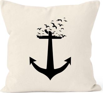 Autiga Kissenbezug Anker V&ouml;gel Anchor Birds Kissen-H&uuml;lle Deko-Kissen 40x40 Baumwolle Natur Pullover