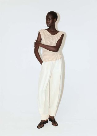 Mango T-shirt drap&eacute; &agrave; rayures &eacute;cru - Femme - XS - MANGO