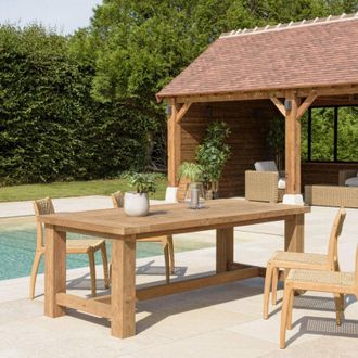 Macabane KALLY - Table &agrave; manger de jardin 220cm bois teck recycl&eacute; pieds droits