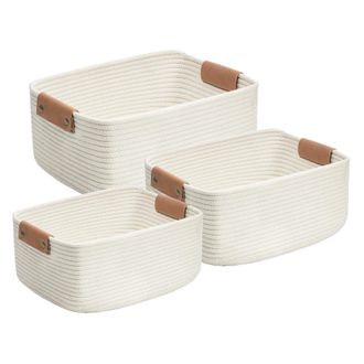 Generico Aufbewahrungskorb - 3 St&uuml;ck Organizer aus Baumwollseil | gewebte Aufbewahrungsk&ouml;rbe f&uuml;r Schlafzimmer, Schminktisch, Schreibtisch, Badezimmer, Waschk&uuml;c