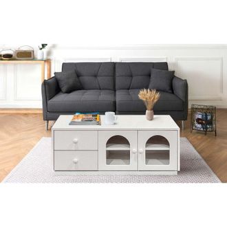 Menzzo Menzzo - Table basse 60x100cm avec portes et tiroirs style naturel chic Volos Blanc texturé