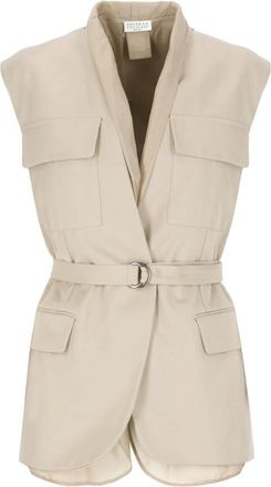 Brunello Cucinelli Femme, Vestes, Beige, Taille: 40 FR Gilet en Coton Beige avec Col en V