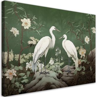 Feeby Bilder Pflanzen Blumen Reiher 115x75 cm 1 tlg Modern Leinwandbilder Bild auf Leinwand Kunstdruck Wand Bild Wanddeko Design Schlafzimmer B&uuml;ro Flur Hote