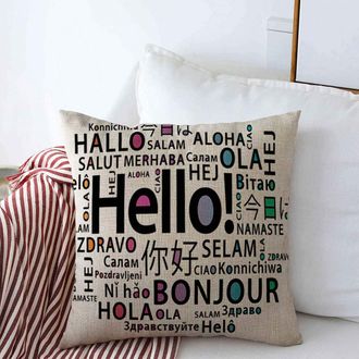 Generic Bonjour Hallo Verschiedene Sprachen Bildung &Uuml;bersetzungsunterricht Kommunikation Englisch Fremdsprache Zierkissenbezug Modern Kissenbez&uuml;ge Quadratisch