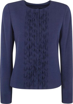 Emporio Armani Femme, Pulls, Bleu, Taille: 42 FR Veste &agrave; Volants sur le Devant