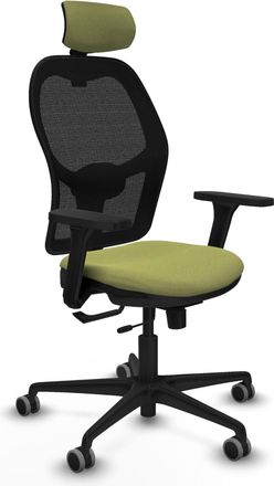 Piqueras y Crespo Ergonomischer Arbeitsstuhl mit 3D-Armen, h&ouml;henverstellbare Lendenwirbelst&uuml;tze und h&ouml;henverstellbares Kopfteil, Schwarz / Olivgr&uuml;n